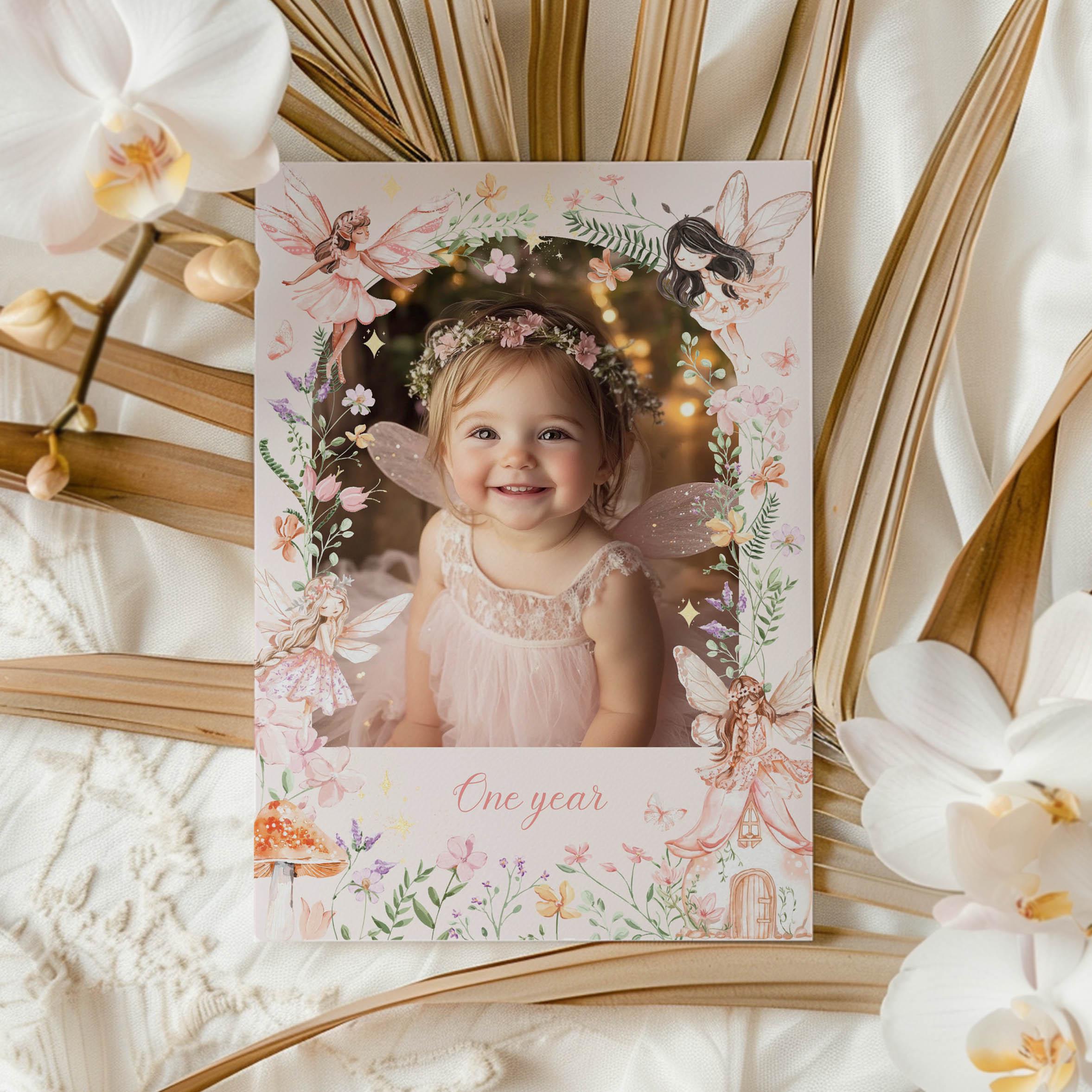 Editable Fairy First Birthday Photo Banner, Printable 12 Month Birthday ...