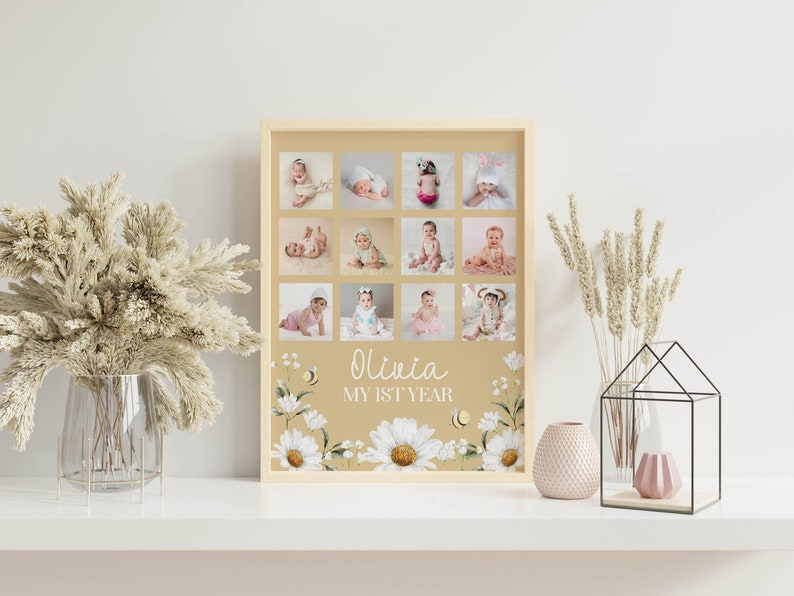 Editable Daisy First Birthday Collage Daisy Photo Collage 12 - Etsy