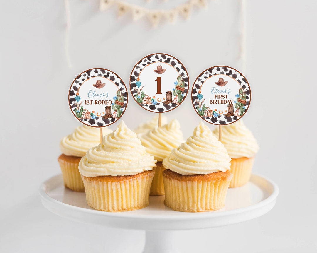 Editable My First Rodeo Birthday Cupcake Topper, Cowboy 1st Birthday ...