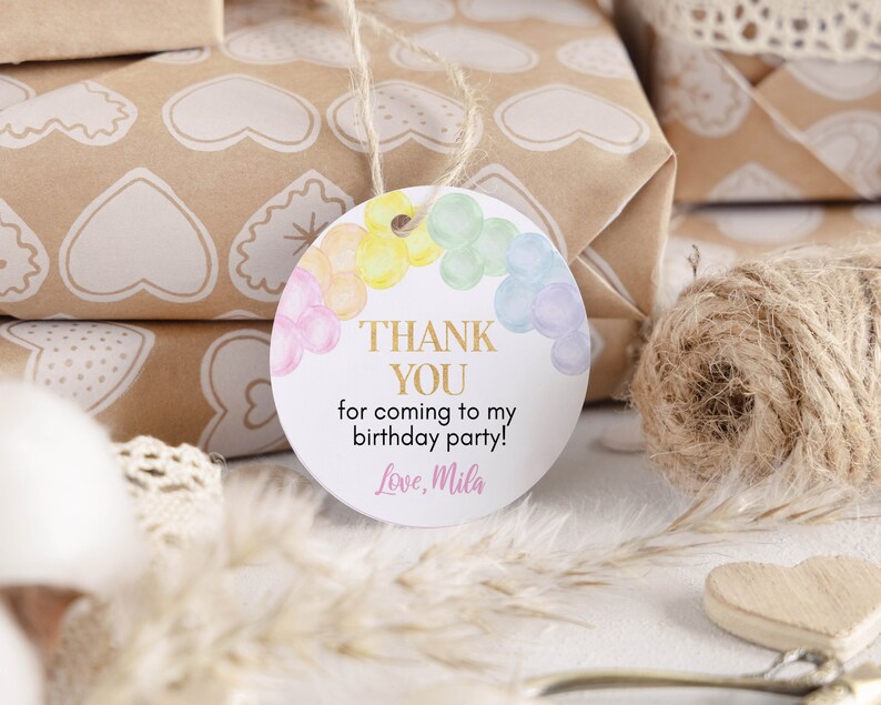 EDITABLE Pastel Rainbow Birthday Thank You Tags, Pastel Birthday Party ...