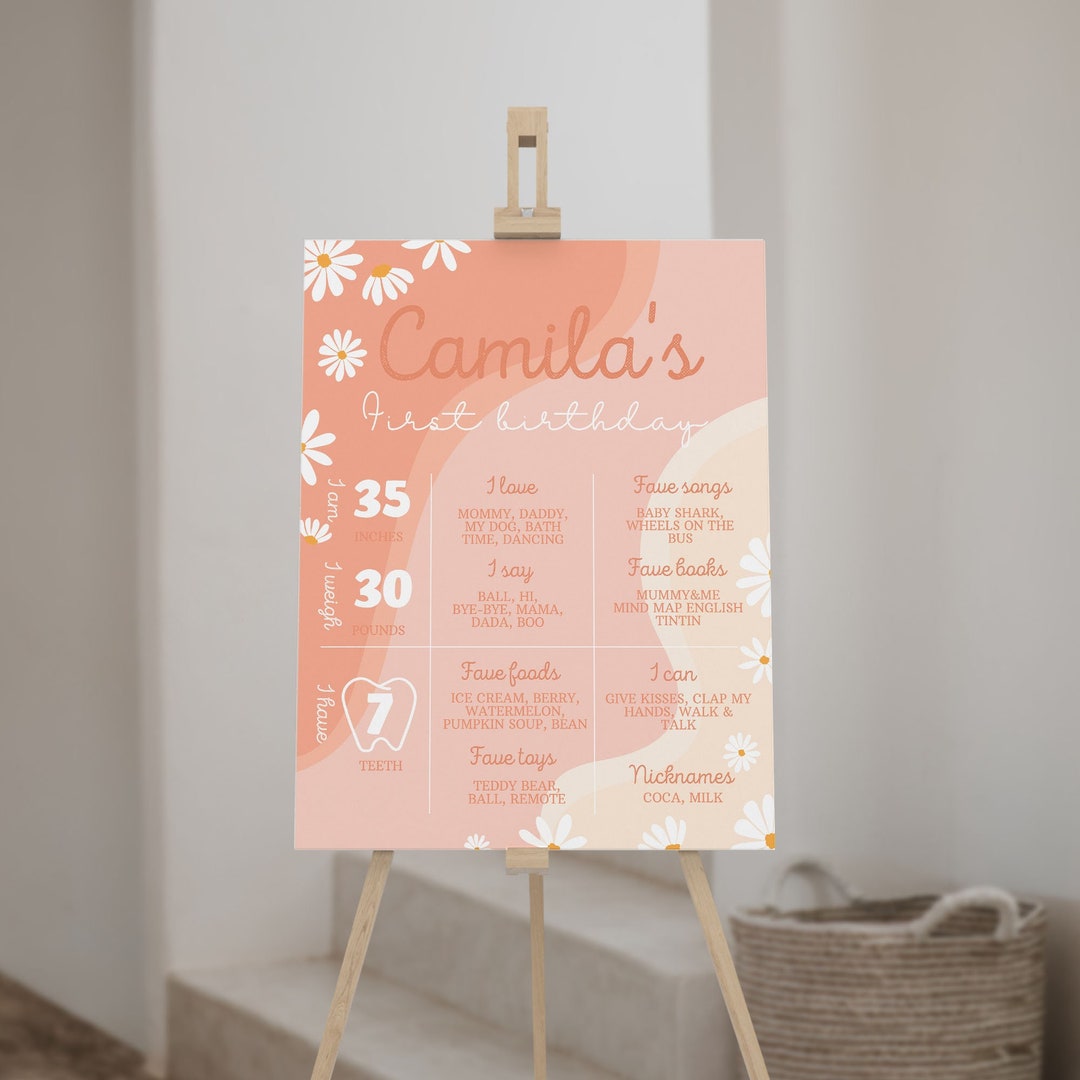 EDITABLE Daisy First Birthday Milestone Sign, Boho One Year Baby ...