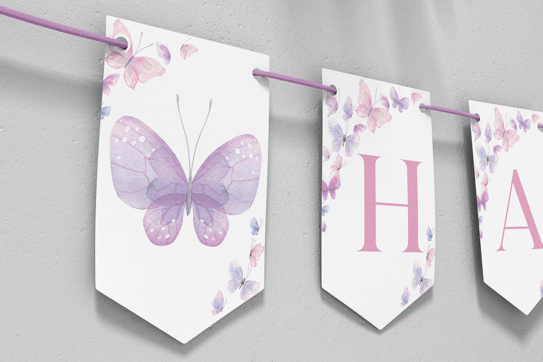 Editable Butterfly Happy Birthday Banner, Butterfly 1st Birthday Banner ...