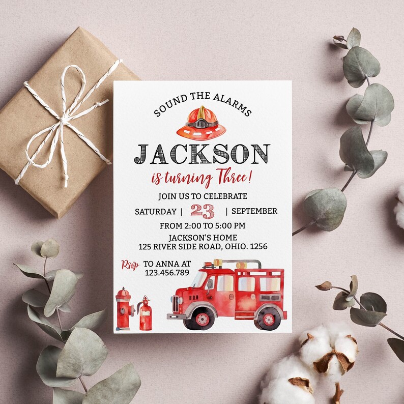 Fire Truck Invitation Fire Truck Birthday Invitation Fire - Etsy