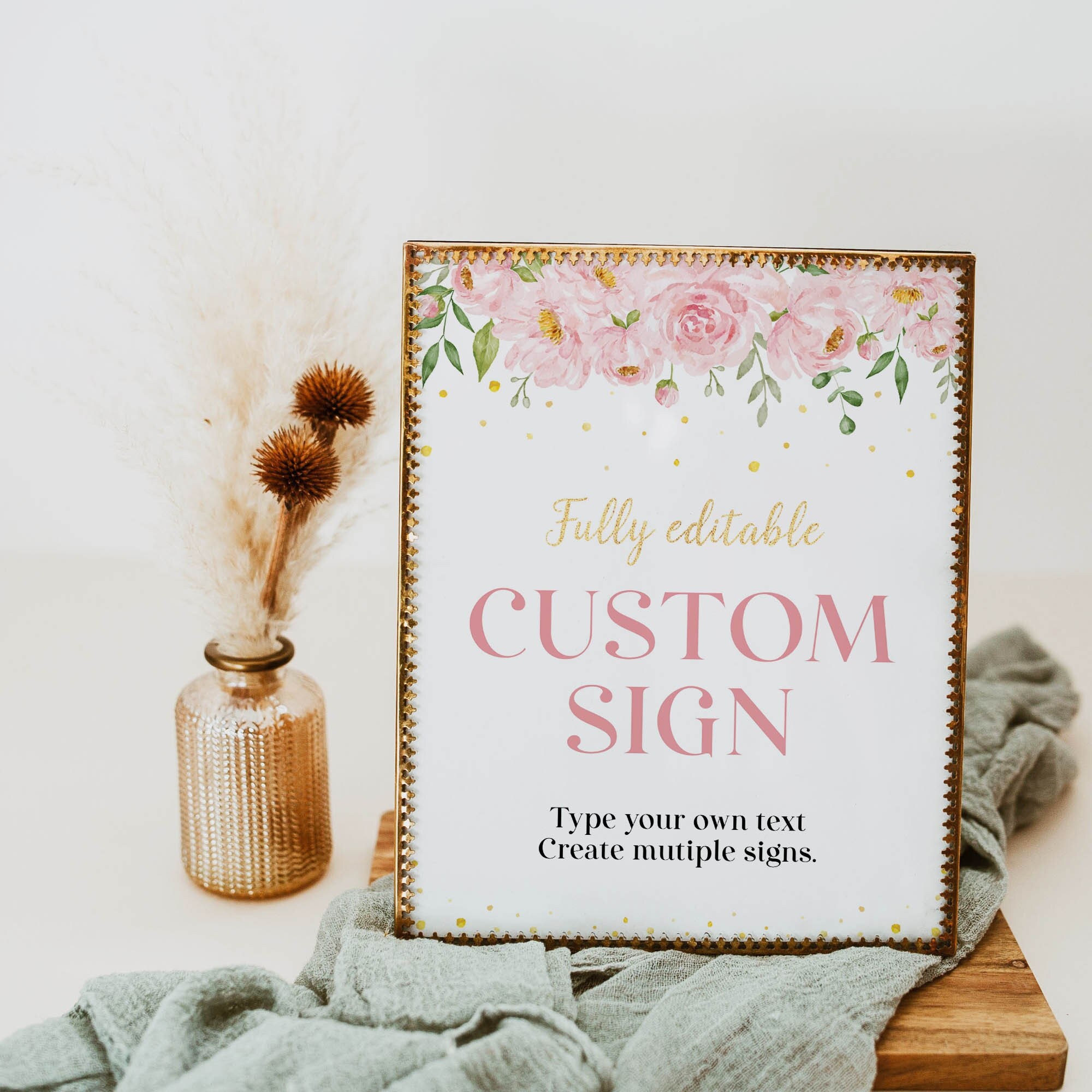 EDITABLE Floral Custom Sign Personalized Blush Pink Floral - Etsy