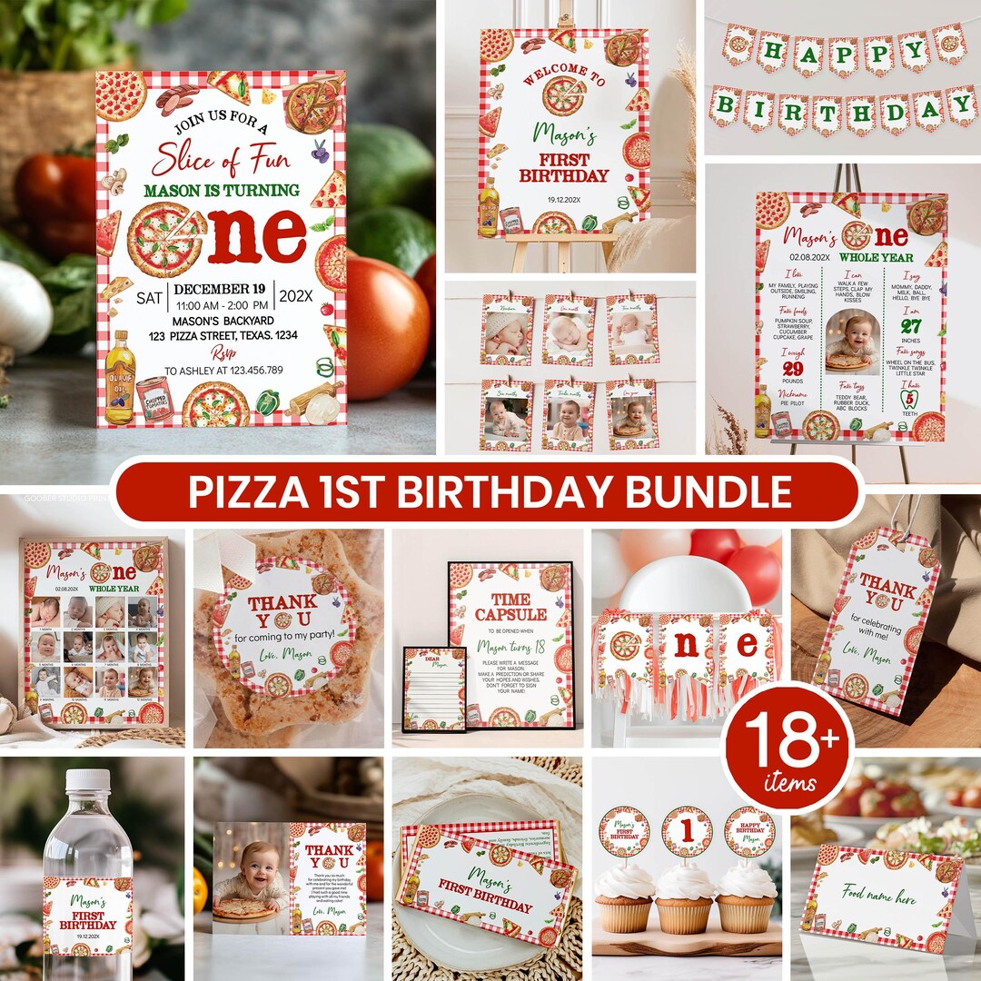 Editable Pizza Birthday Invitation Bundle, Classic Pizza 1st Birthday ...