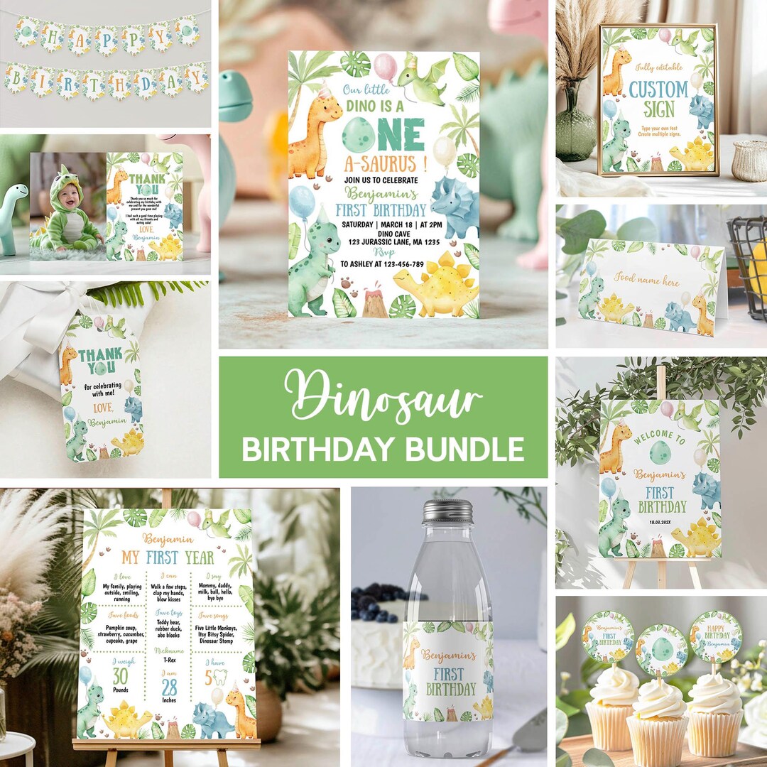 Editable Dinosaur Birthday Invitation Bundle for Boys, Oneasaurus First ...