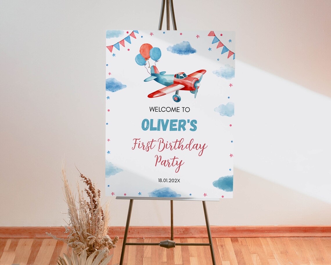 EDITABLE Airplane Birthday Welcome Sign, Airplane 1st Birthday Party ...
