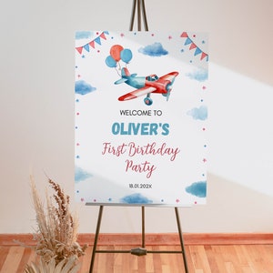EDITABLE Airplane Birthday Welcome Sign, Airplane 1st Birthday Party ...