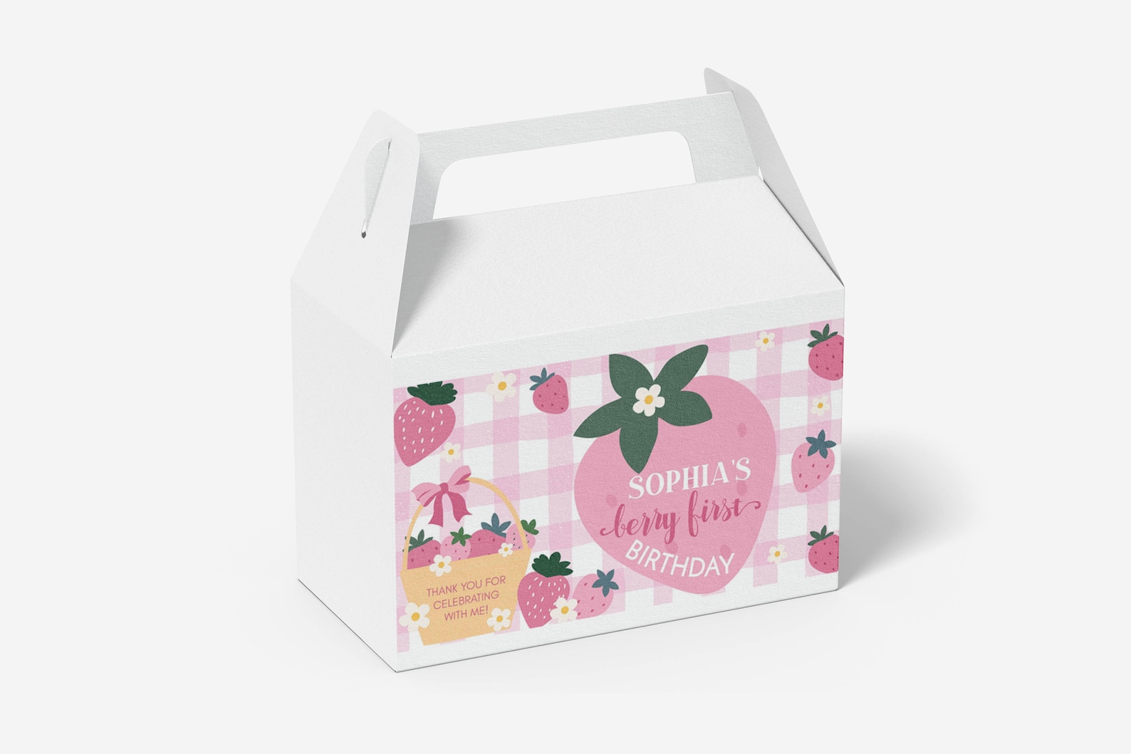 EDITABLE Strawberry Gable Gift Box Label, Strawberry Birthday Party ...