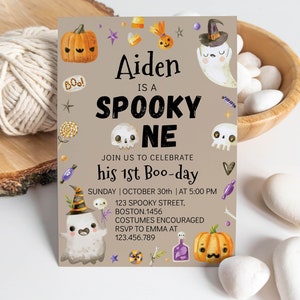 Editable Spooky One Birthday Invitation Bundle, Halloween 1st Birthday ...