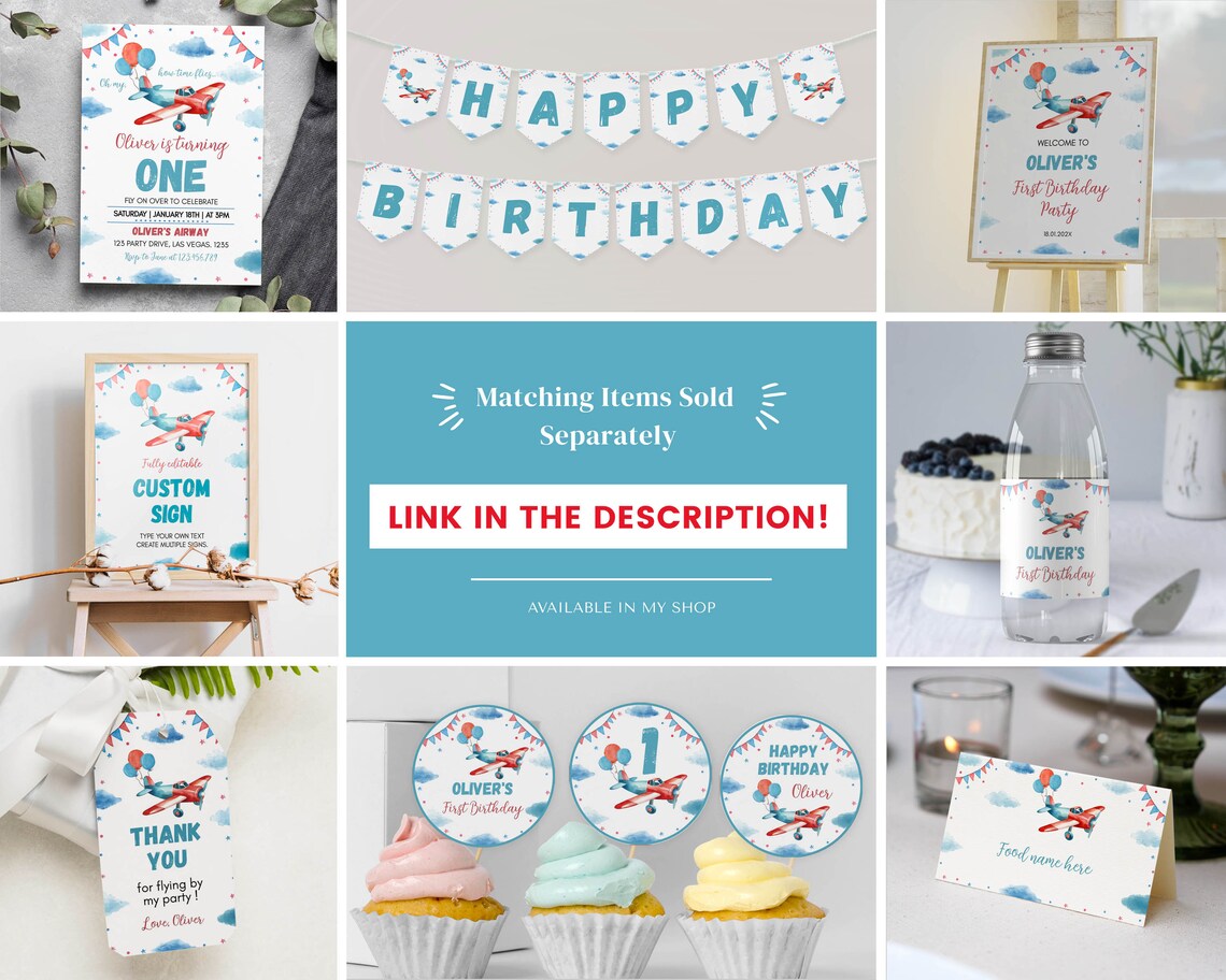 EDITABLE Airplane Birthday Welcome Sign, Airplane 1st Birthday Party ...