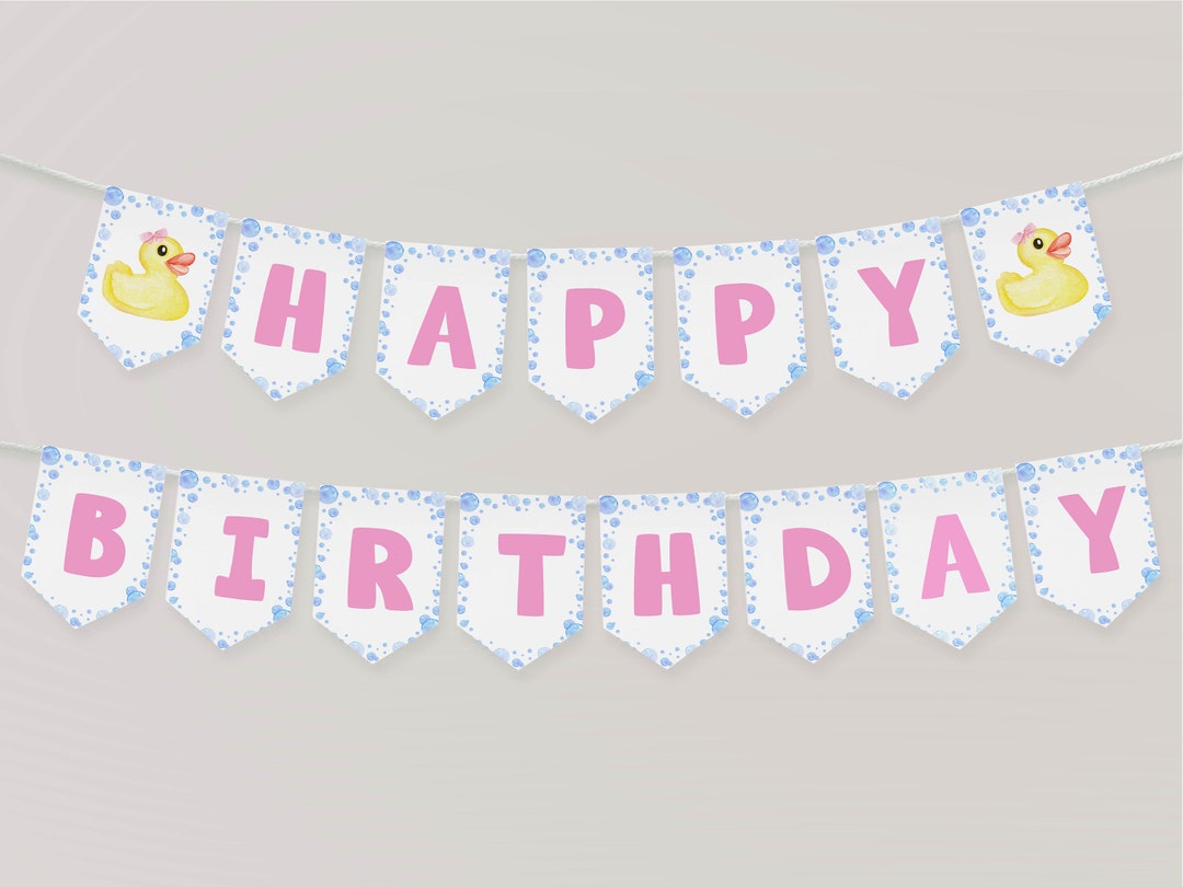 Editable Rubber Duck Birthday Banner, Rubber Duckie Banner, Yellow Duck ...