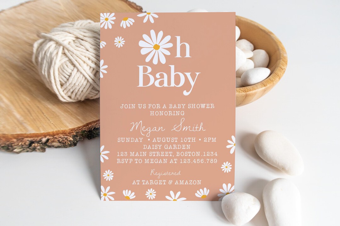 EDITABLE Daisy Baby Shower Invitation, Boho Floral Baby Shower Invite ...