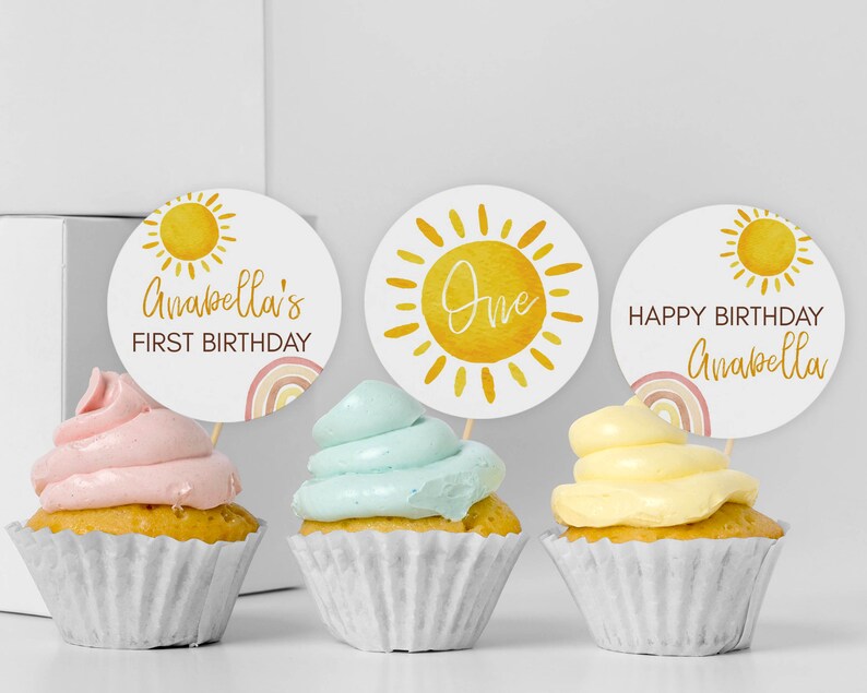 Editable Sunshine Cupcake Topper First Trip Around the Sun - Etsy