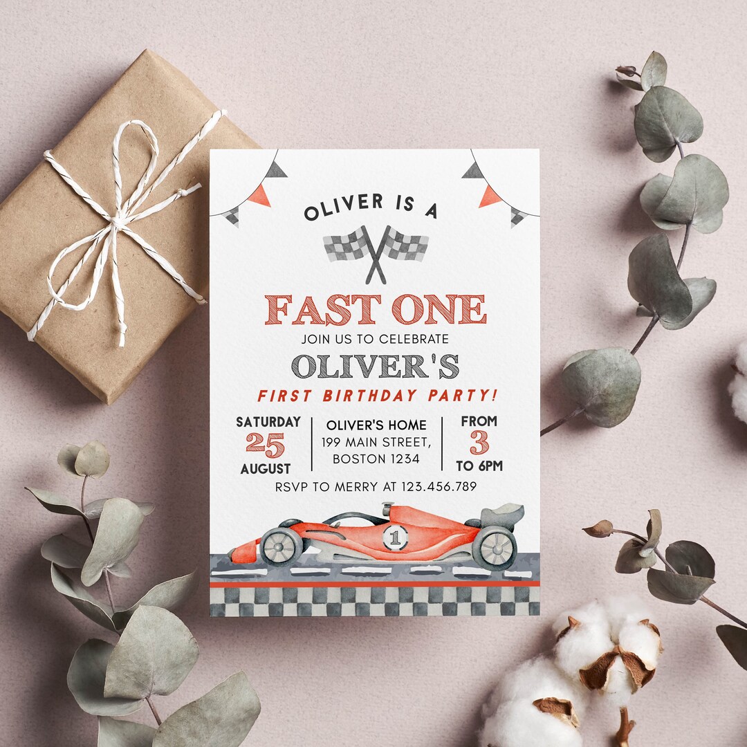 EDITABLE Fast One Birthday Invitation, Race Car Invitation, Racing Car ...