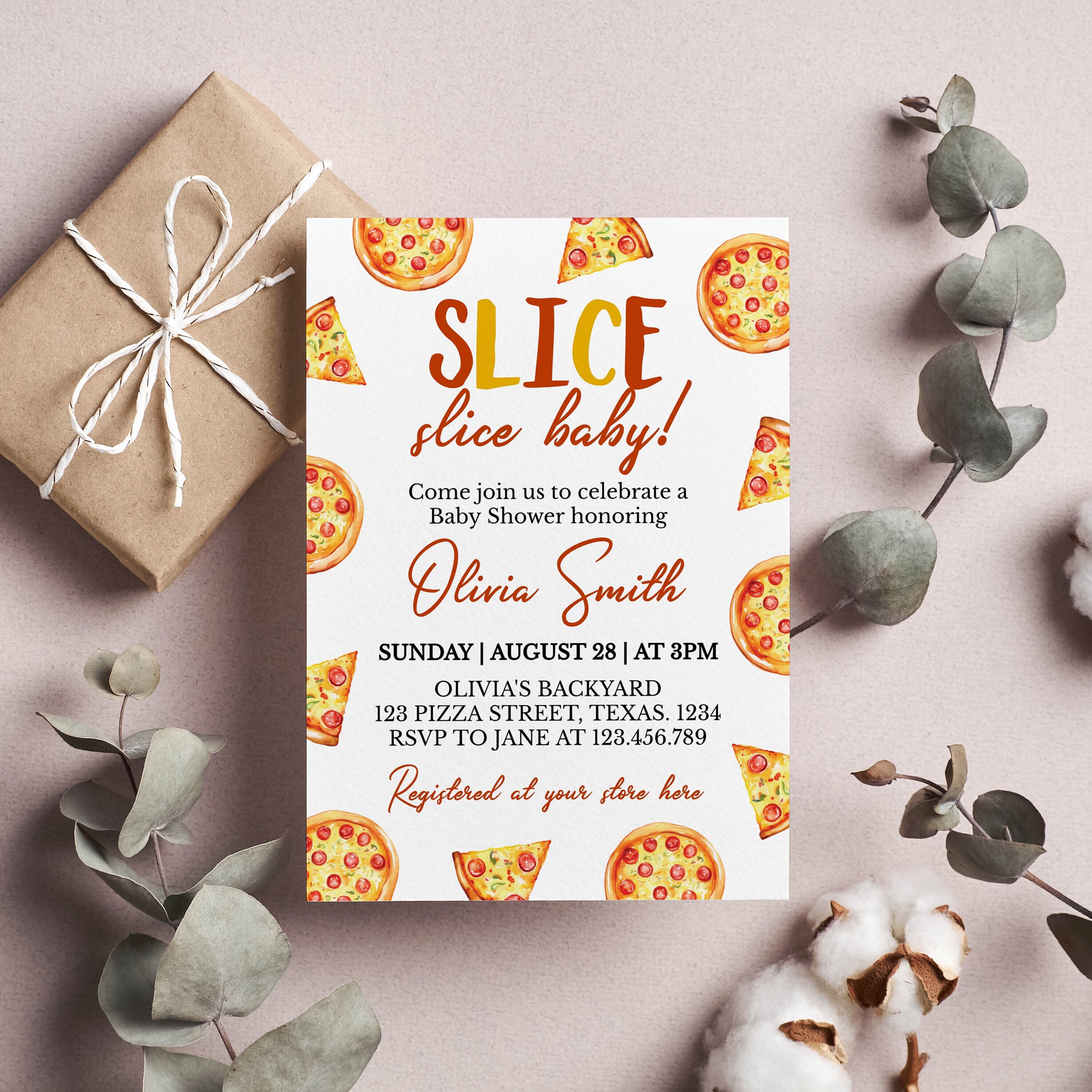 EDITABLE Pizza Baby Shower Invitation Set, Slice Slice Baby Invite ...