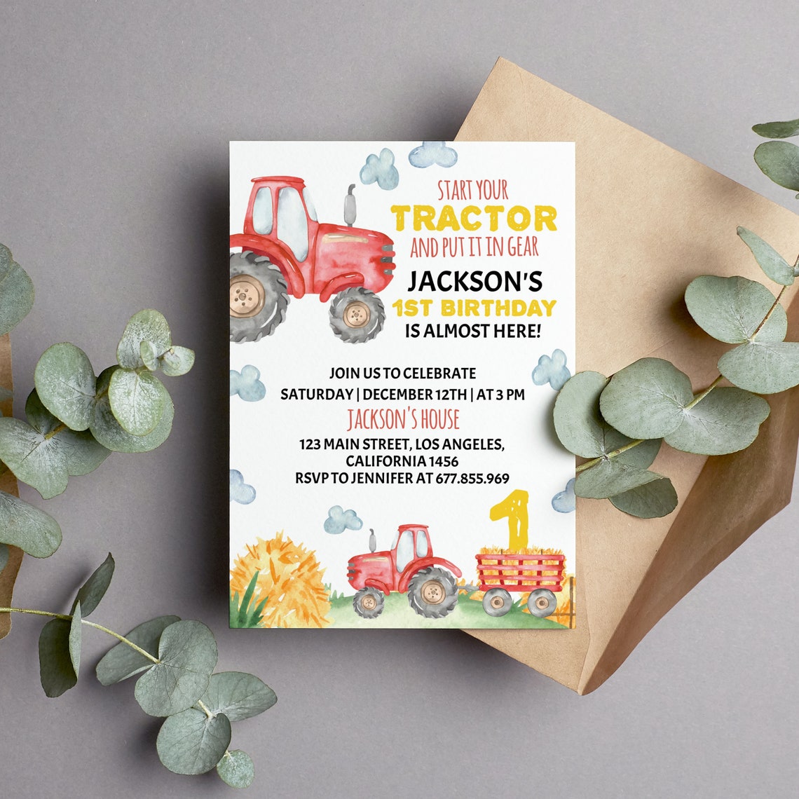 EDITABLE Tractor Birthday Invitation Red Tractor Invitation | Etsy