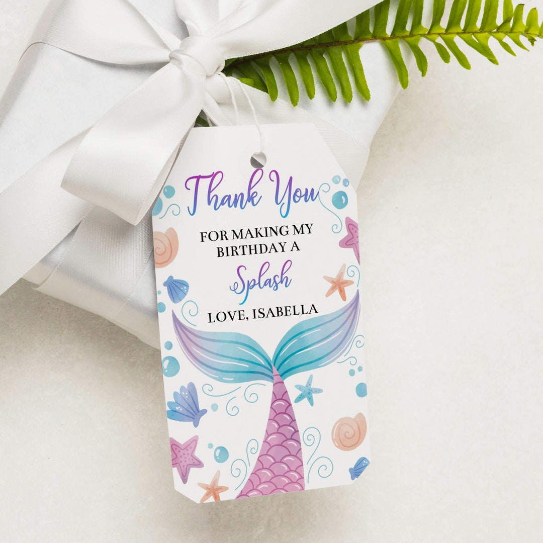 EDITABLE Mermaid Birthday Favor Tag, Pastel Mermaid Thank You Tag ...