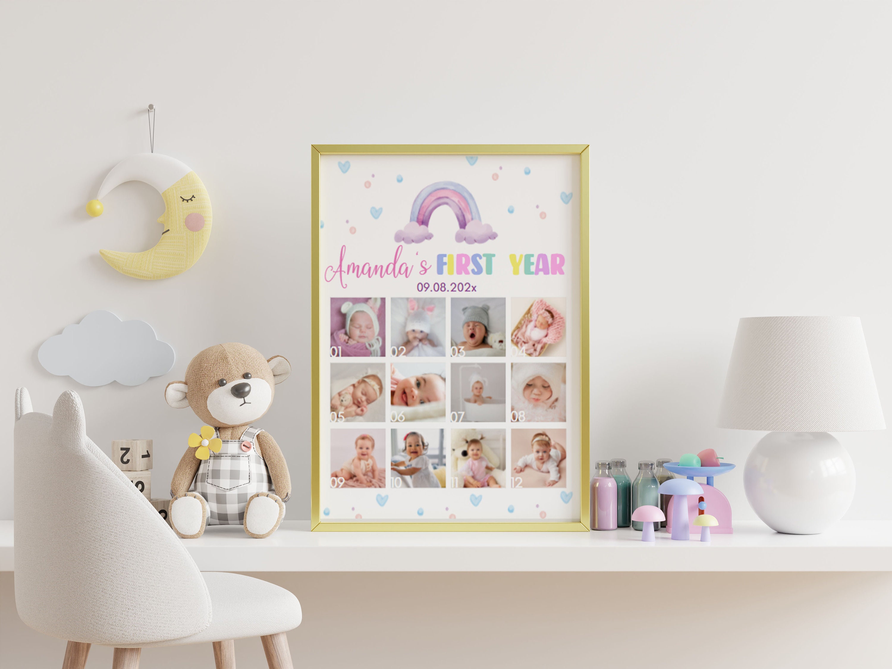 Editable First Year Photo Collage, 12 Month Photo Print, First Birthday ...
