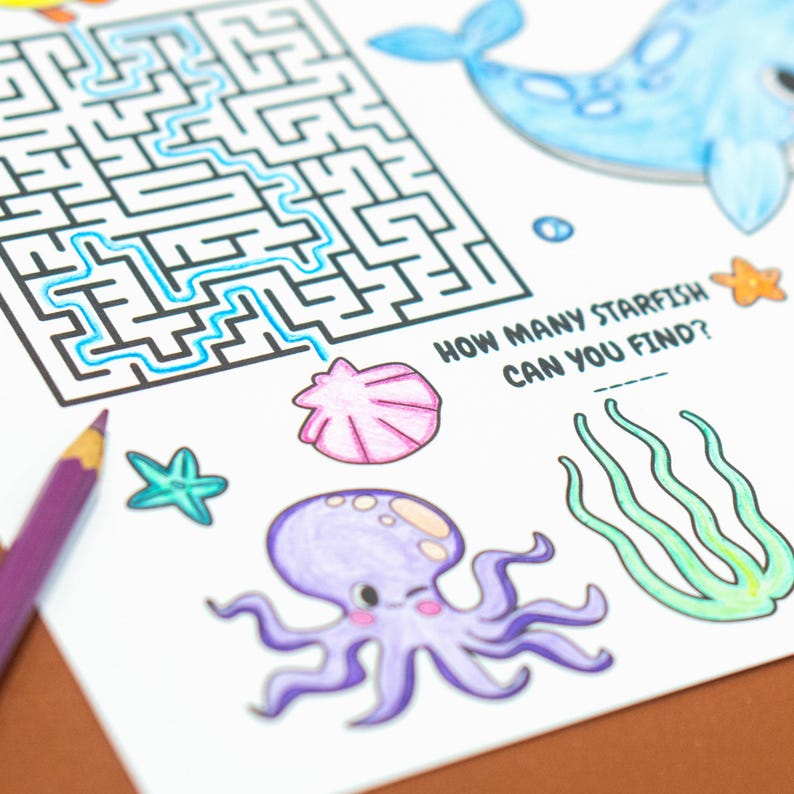 EDITABLE Under the Sea Birthday Coloring Placemat, Ocean Animals ...