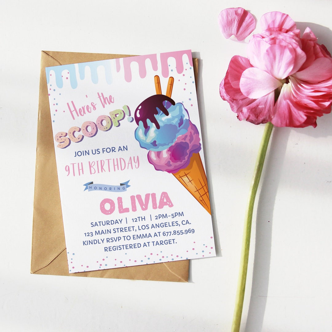 EDITABLE Ice Cream Party Invitation Ice Cream Invitation Ice - Etsy