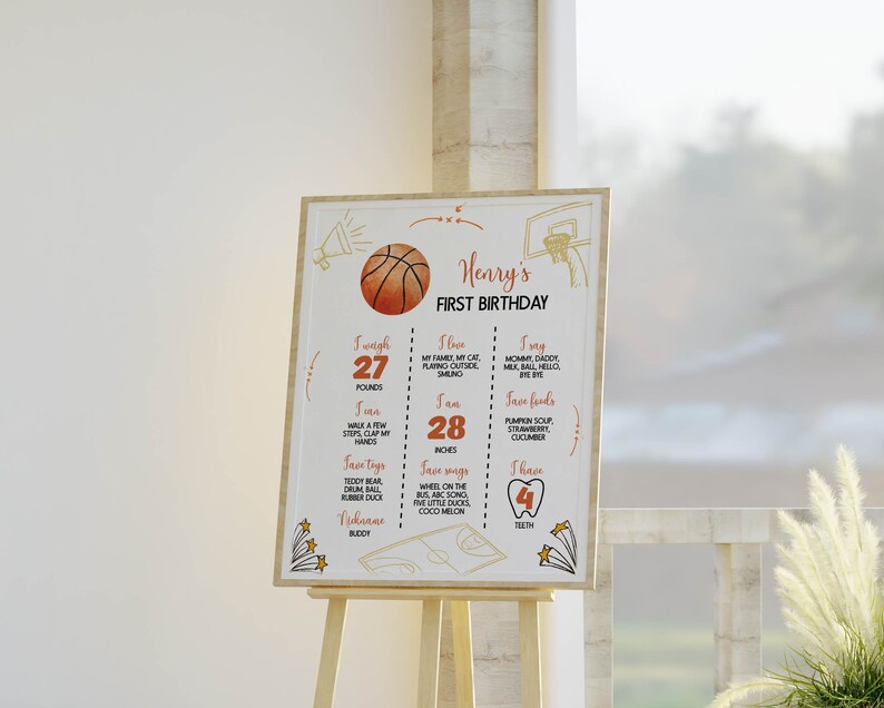 EDITABLE Basketball Milestone Board, Basketball 1st Birthday Milestone ...