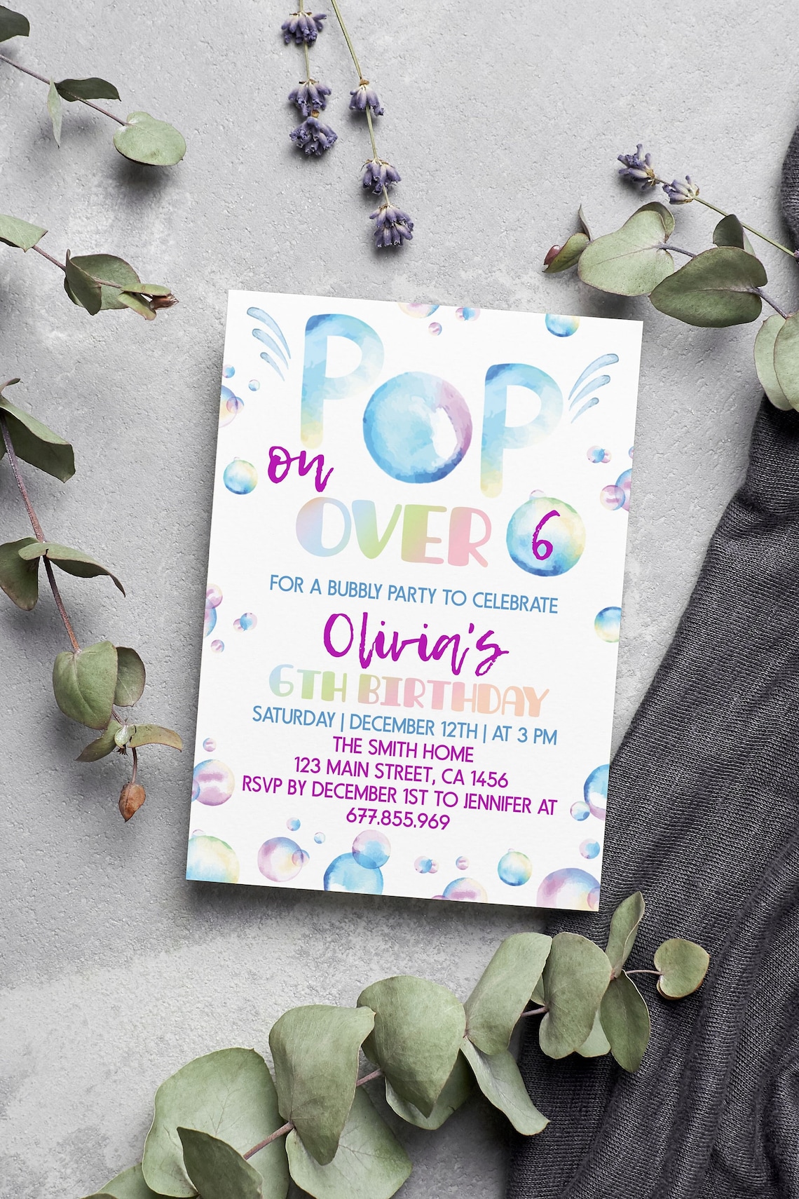 EDITABLE Bubble Birthday Invitation Bubble Party Invite Pop | Etsy