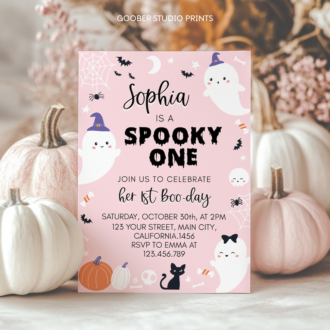 Editable Spooky One Birthday Invitation, Halloween Invitation ...