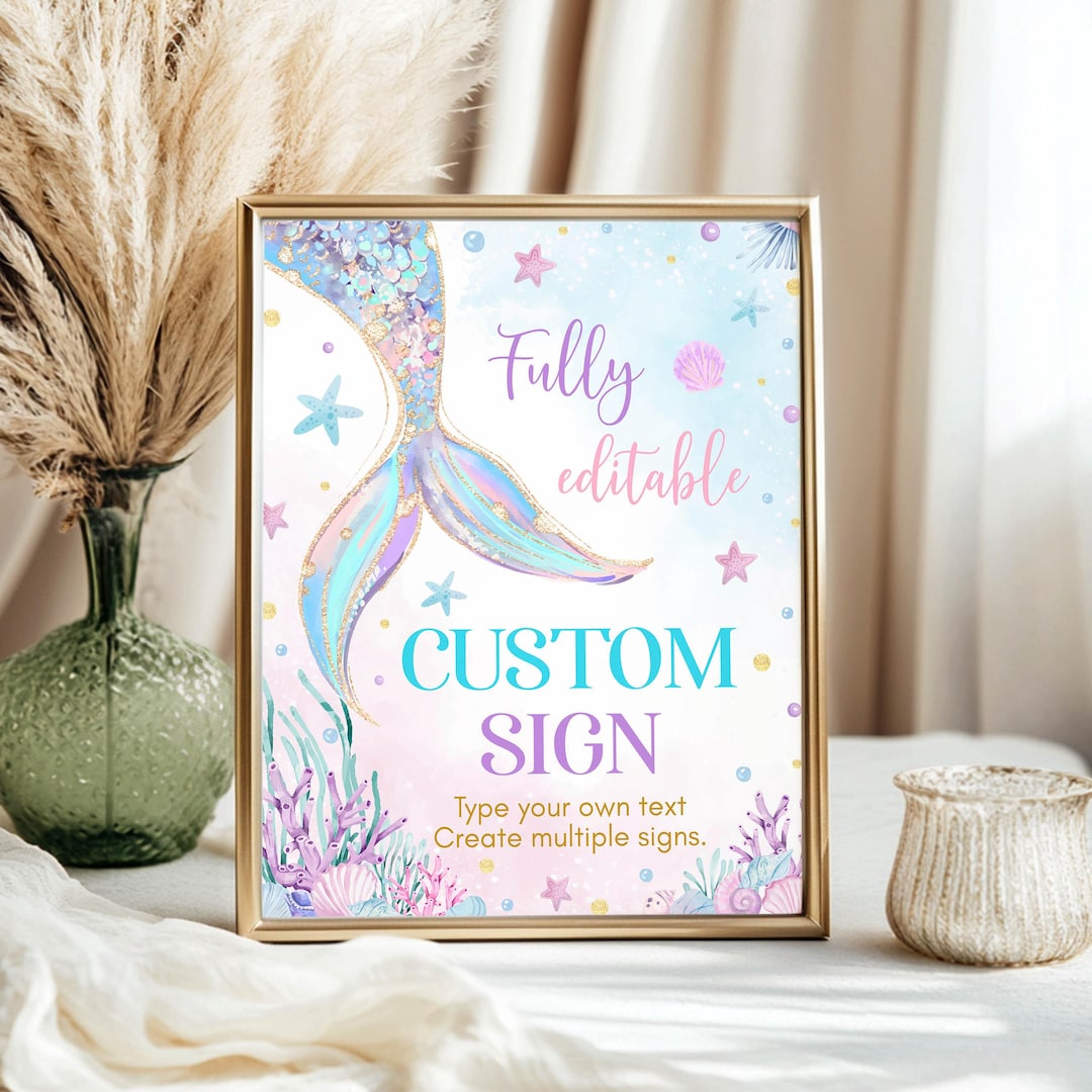 EDITABLE Mermaid Birthday Custom Sign, Under the Sea Birthday Table ...