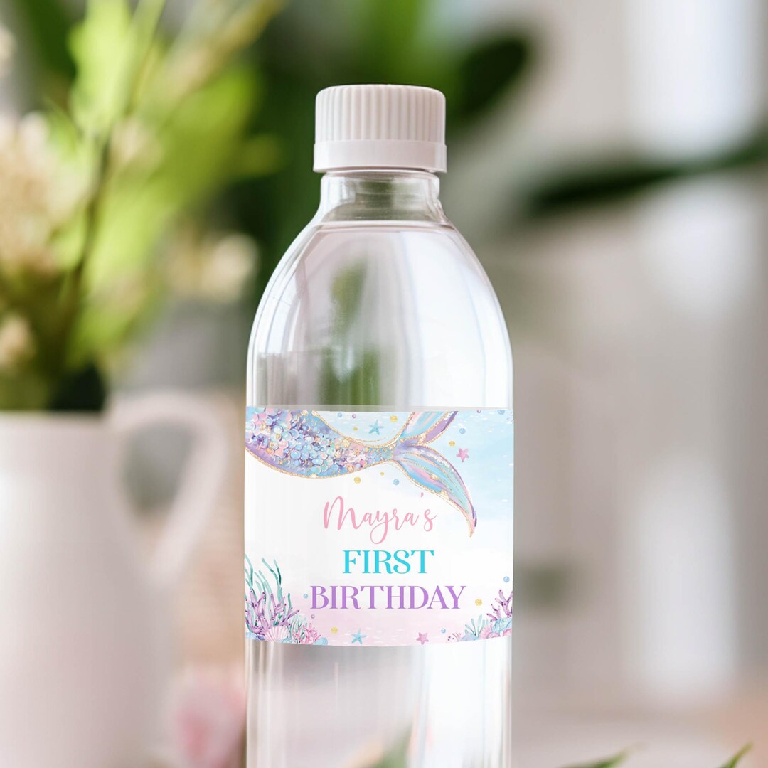 EDITABLE Mermaid Birthday Water Bottle Labels, Under the Sea Birthday ...