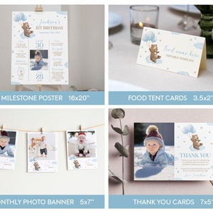 Editable Beary First Birthday Invitation Bundle, Modern Bear 1st ...