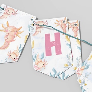 Editable Axolotl Birthday Banner, Pink Girl Axolotls Birthday Banner ...