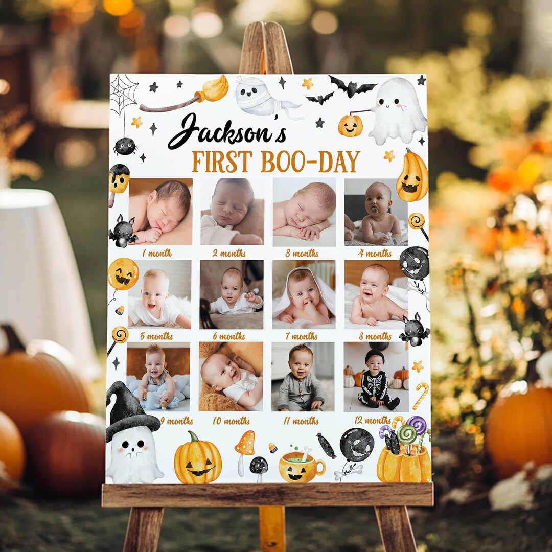 Editable Spooky One First Year Photo Collage, Halloween 12 Month ...