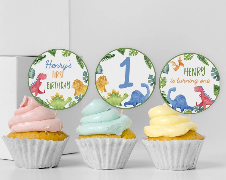 Editable Dinosaur Cupcake Toppers Dinosaur Birthday Party - Etsy