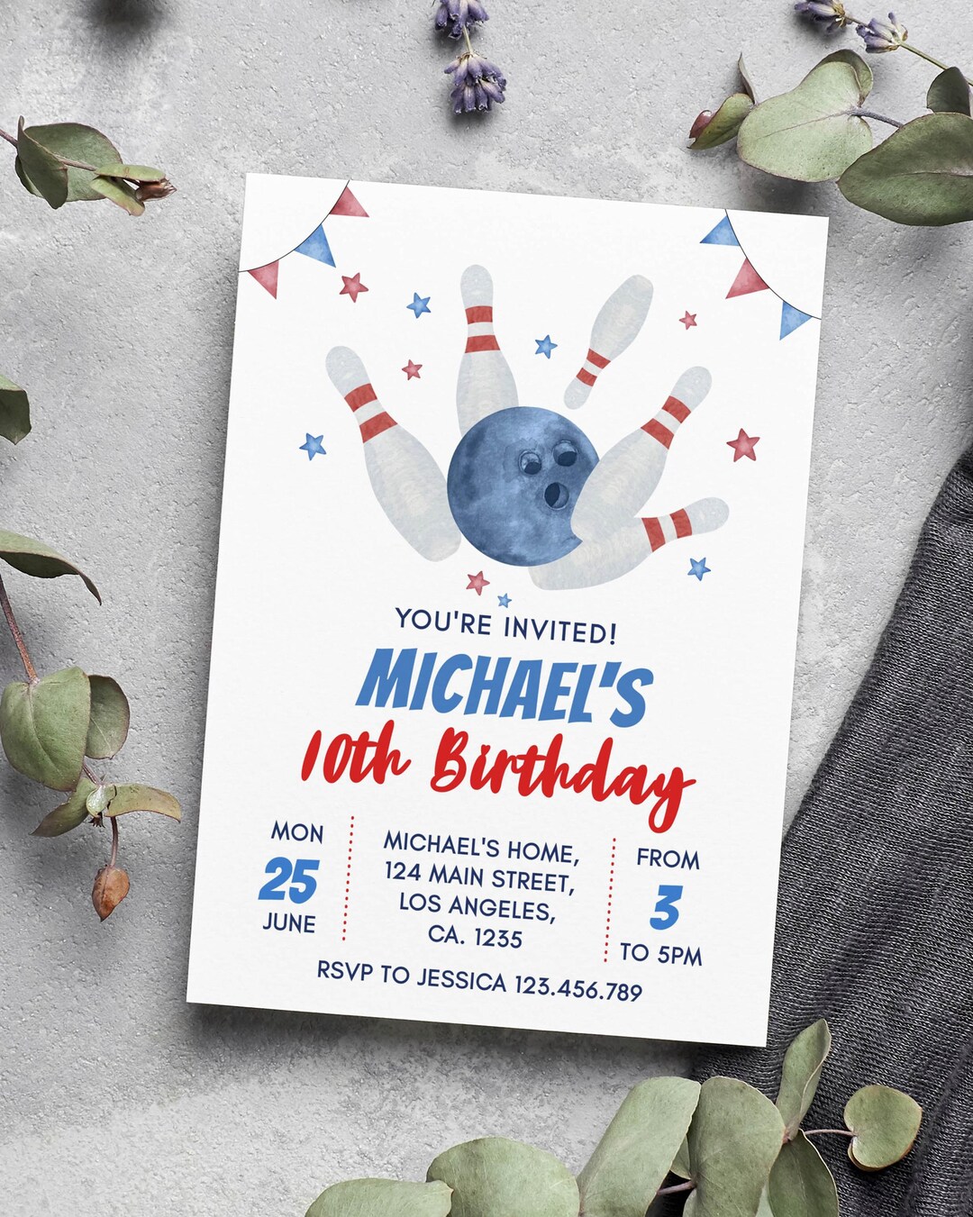Editable Bowling Party Invitation, Bowling Birthday Invitation, Any Age ...
