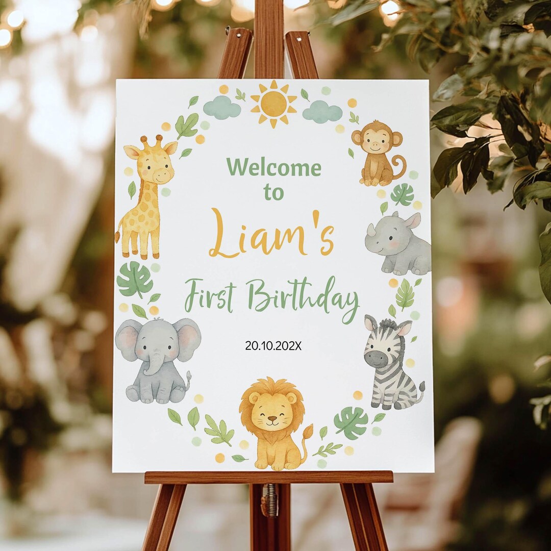 EDITABLE Wild One Birthday Welcome Sign, Safari Party Decorations, Wild ...