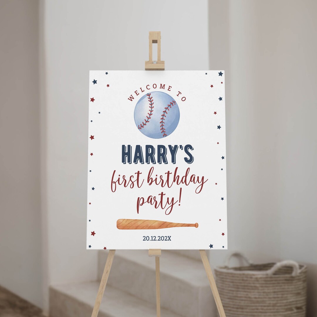 EDITABLE Baseball Birthday Welcome Sign, Sports Birthday Party Sign ...