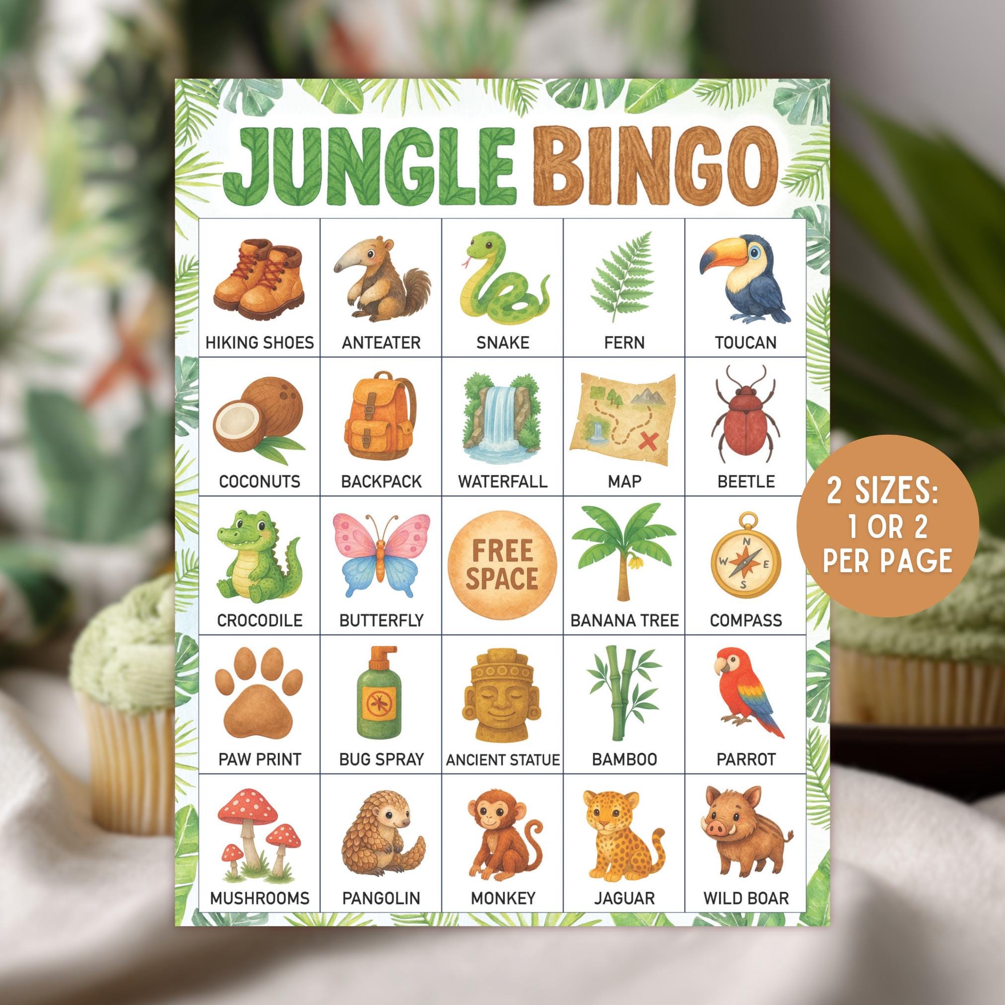 Jungle Bingo Game Printable, Safari Animal Bingo Set for Kids Party ...
