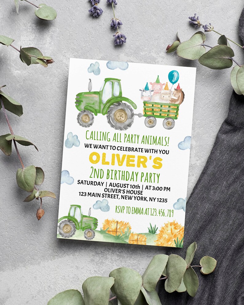 EDITABLE Tractor Birthday Invitation Green Tractor - Etsy