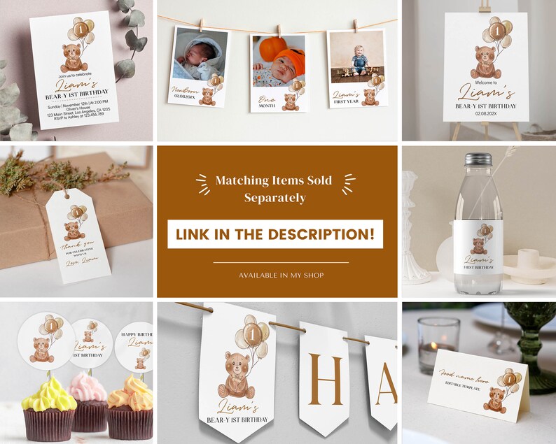 EDITABLE Teddy Bear Birthday Favor Tags Beary First Birthday - Etsy