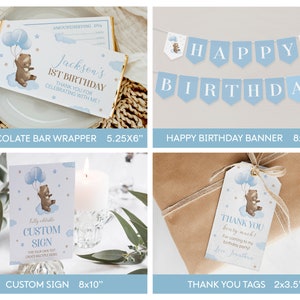 Editable Beary First Birthday Invitation Bundle, Modern Bear 1st ...