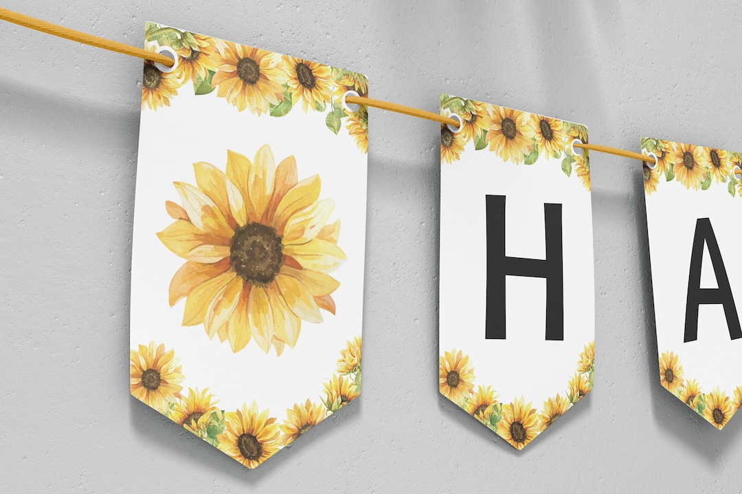 Editable Sunflower 1st Birthday Banner, Sunflower Happy Birthday Banner ...