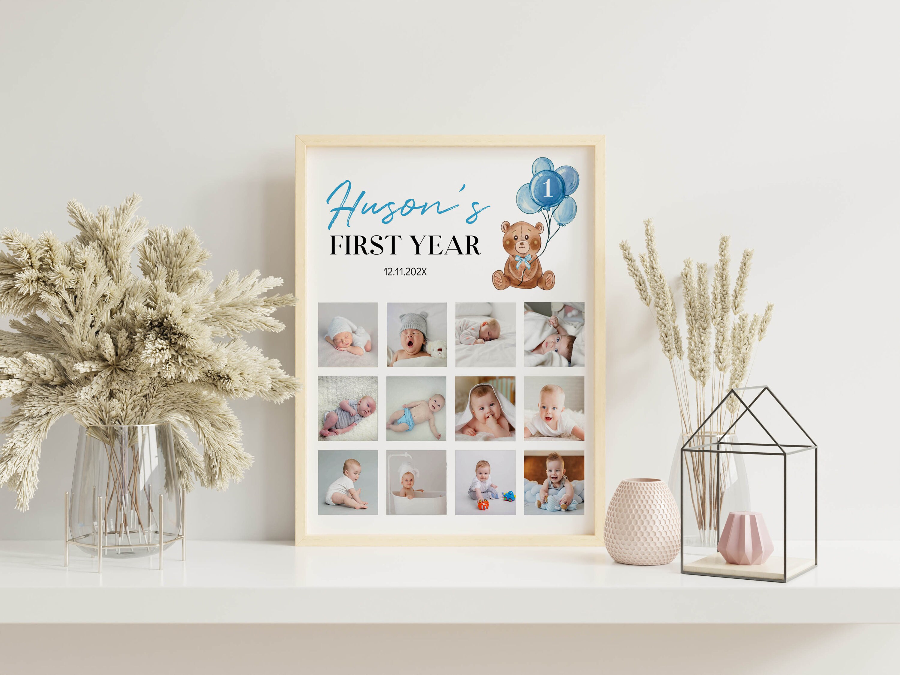 Editable Bear First Year Photo Collage Modern Bear 12 Month - Etsy
