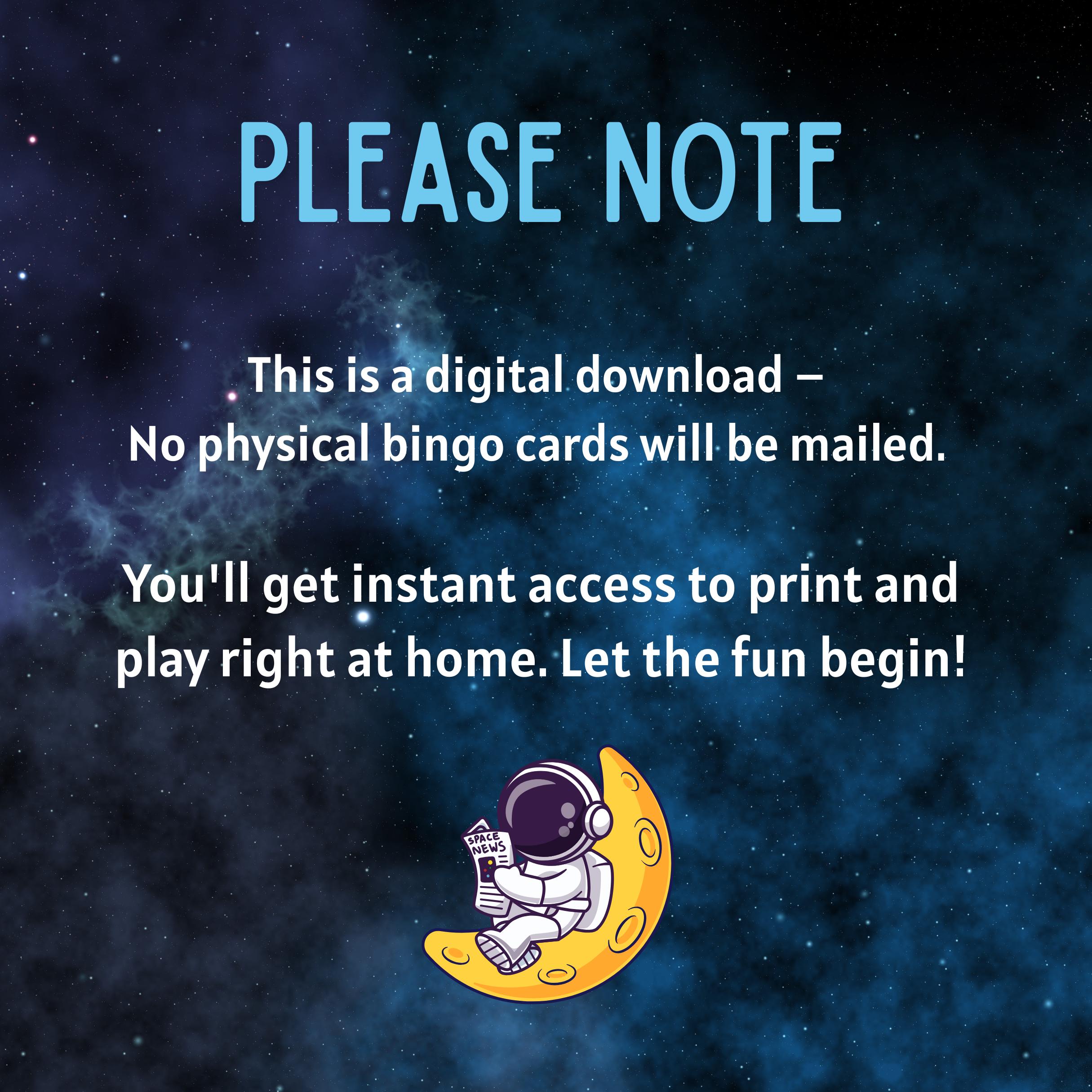 Outer Space Bingo Game Printable, Astronaut Party Activity, 50 Unique ...