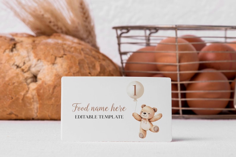 EDITABLE Bear First Birthday Food Labels, Bear Baby Shower Food Tent ...