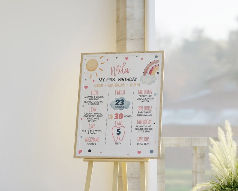 EDITABLE Sunshine Rainbow First Birthday Milestone Sign Boho - Etsy