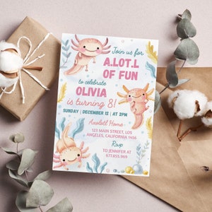 Editable Axolotl Birthday Invitation, Axolotls Party Invite, Axolotl ...
