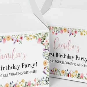EDITABLE Wildflower Birthday Girl Gable Gift Box Label, Floral Birthday ...