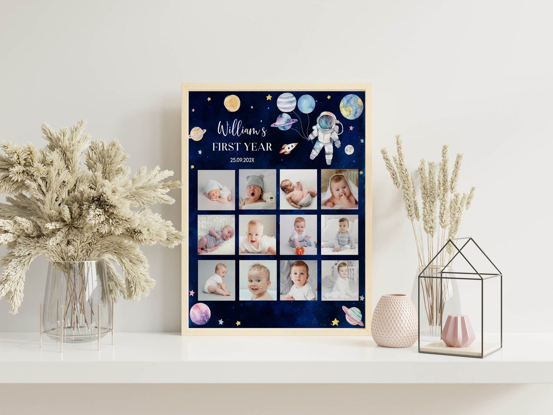 Editable 1st Trip Around the Sun Photo Collage, Galaxy 12 Month Collage ...