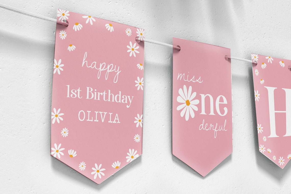 Editable Daisy 1st Birthday Banner Daisy Birthday Party | Etsy